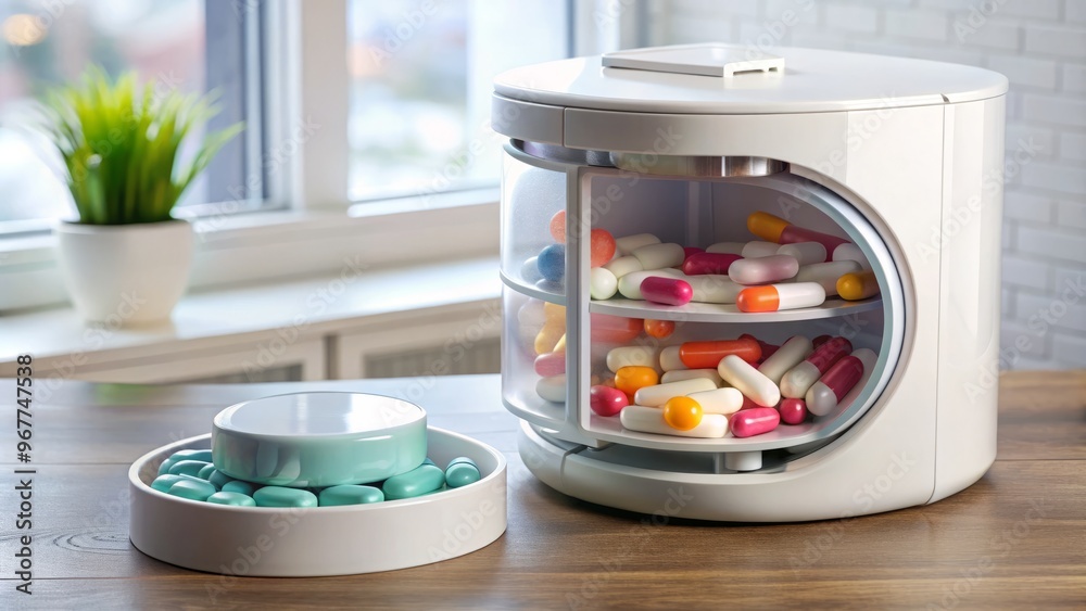 A modern automated pill dispenser with timed alarms and secure ...