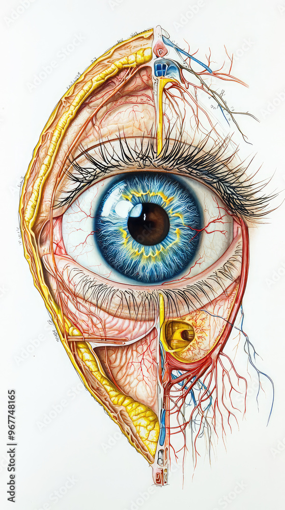 Anatomy of human eye with labeled parts showcases intricate details of ...