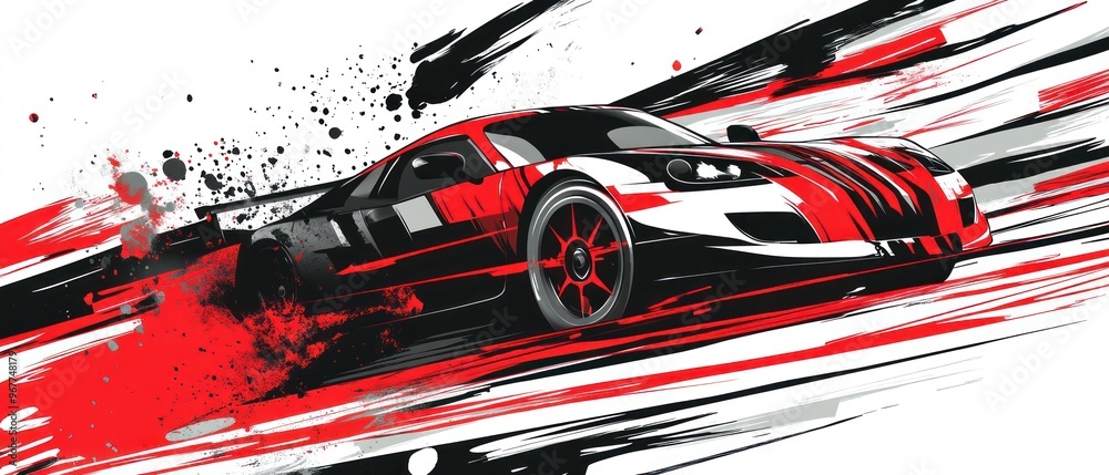 Graphic illustration of a design abstract racing car with a racing ...
