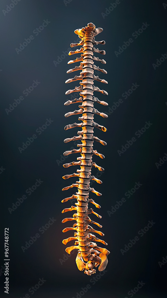 Anatomy of human spine with labeled vertebrae showcases intricate ...