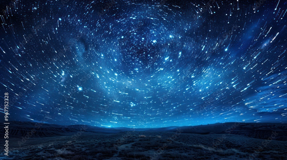 A starry sky captured with long exposure, showing the movement of stars ...
