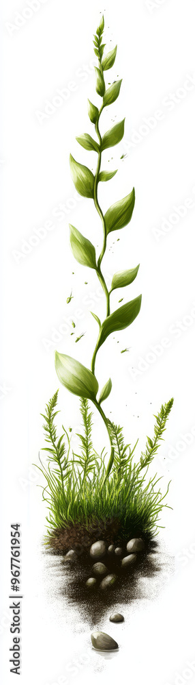 Lycopodium plant growth illustrated with realistic details, showcasing ...