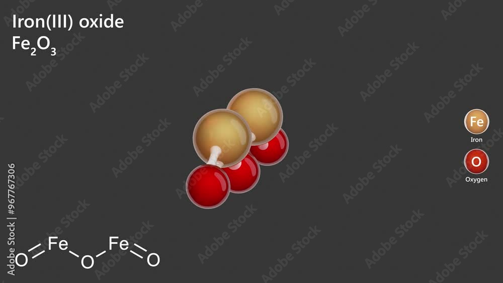 Animated 3d model of Fe2o3 iron (III) oxide molecule. ferric oxide is ...
