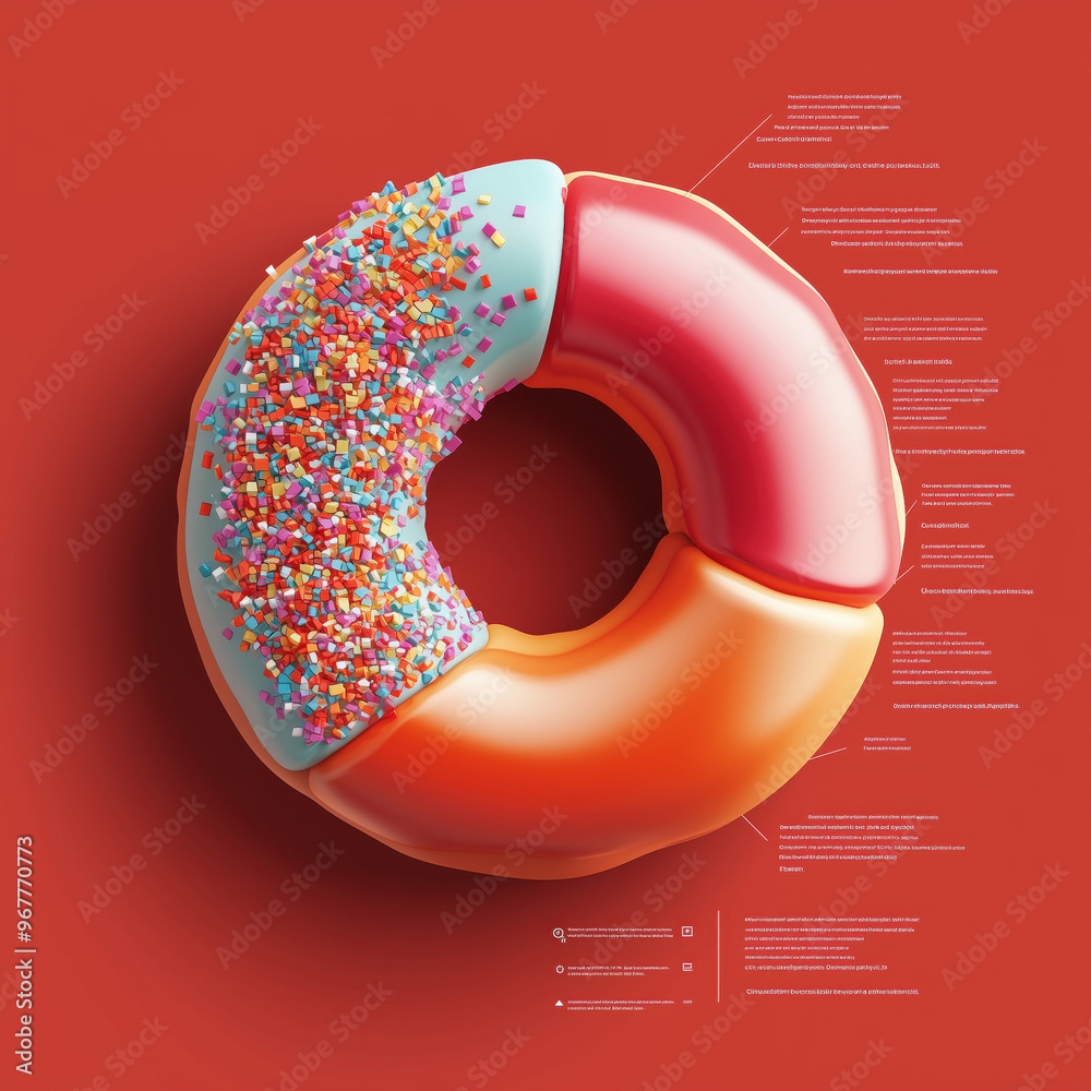Circular statistical graphic donut chart, made of doughnut on color ...