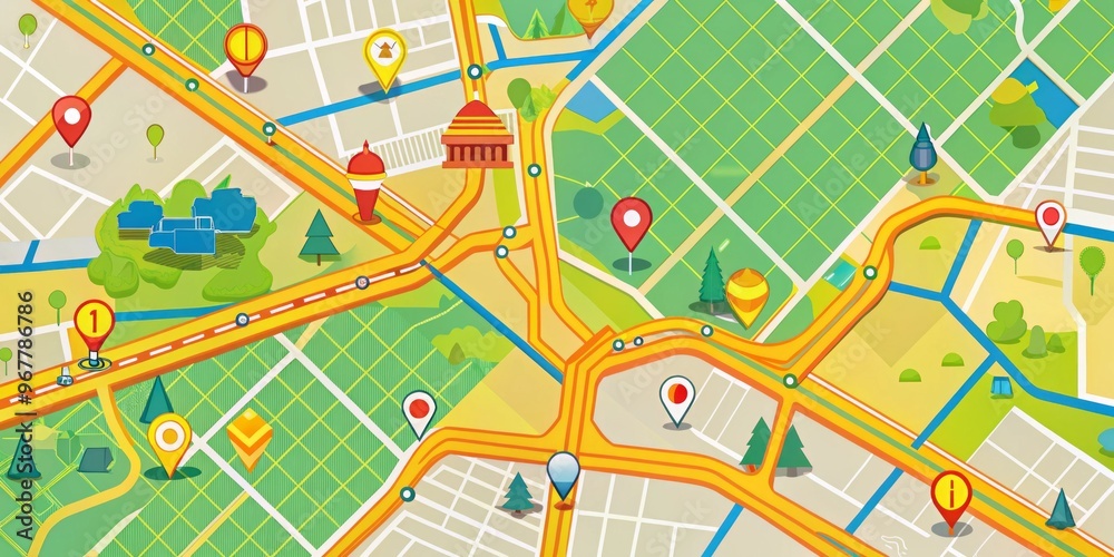 Colorful map illustration indicates roadwork and construction zones ...