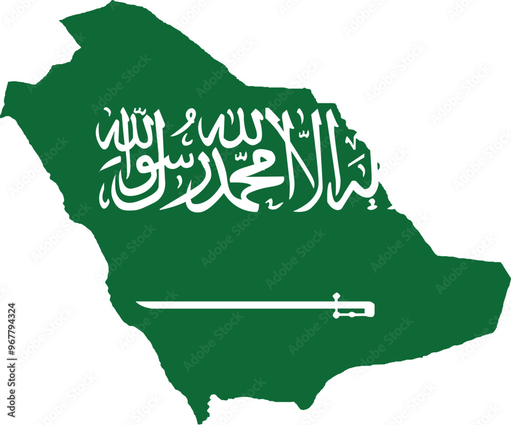 Saudi Arabia Flag in Map, Saudi Arabia Map with Flag, Map of Saudi ...