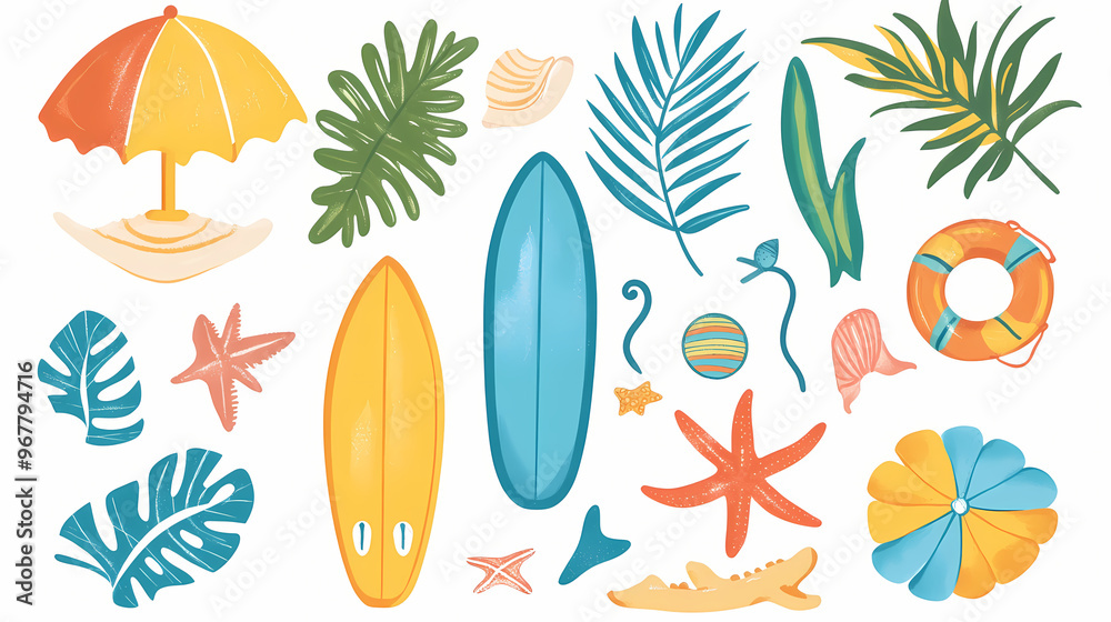 Summer beach collection, summer clipart collection with beach elements ...