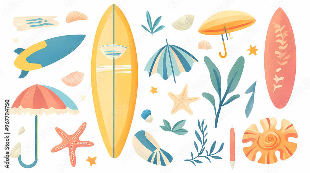 Summer beach collection, summer clipart collection with beach elements ...