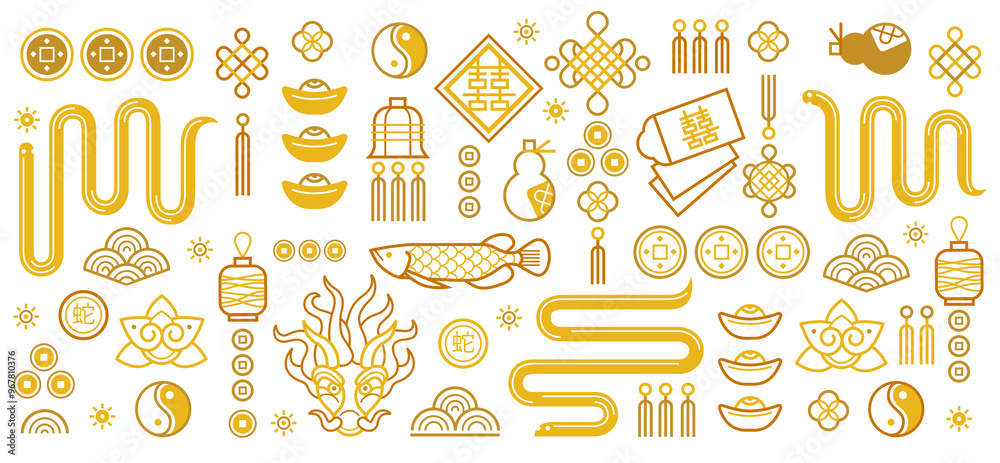 Square pattern with symbols of the Snake Zodiac sign, Symbol of 2025 in ...