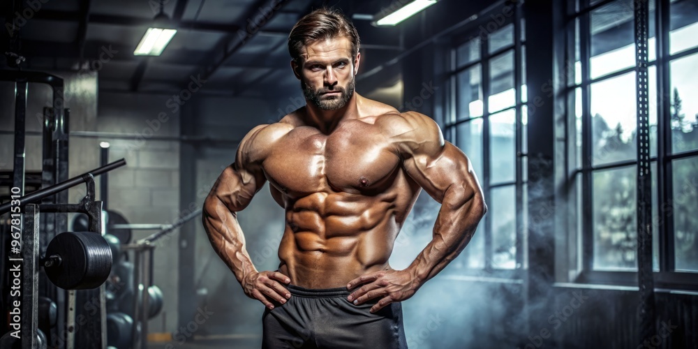 Fit athletic man in his 30s with defined muscles and chiseled features ...