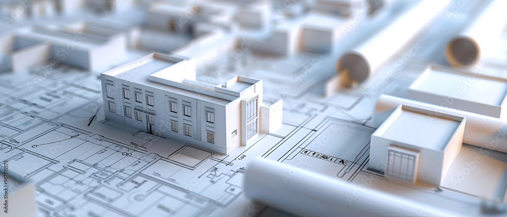 Urban planning and architecture with 3D city model red highlights ...