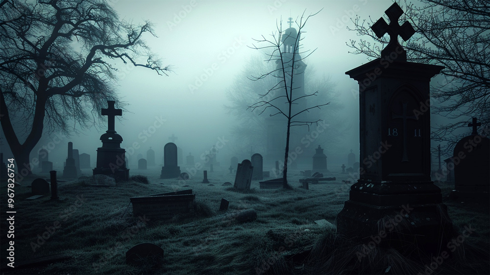 Cemetery Gate Ghostly Figure Spooky Graveyard Vulture Man Zoom In ...
