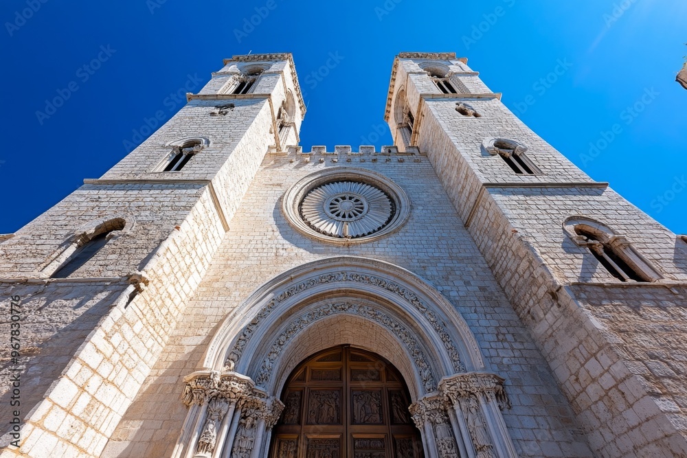 The imposing towers of the Palais des Papes, set against a clear blue ...