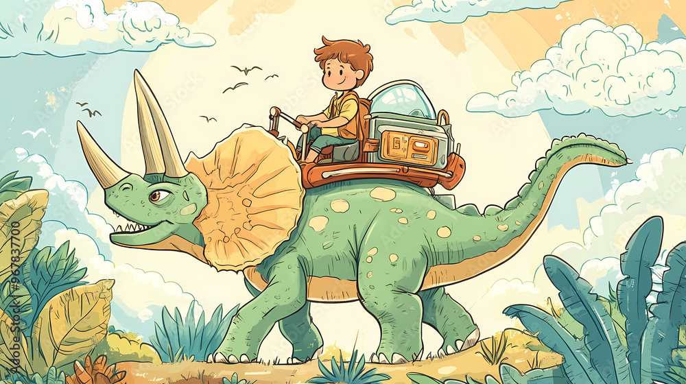 Cartoon cute doodles of kids traveling back in time to the age of ...
