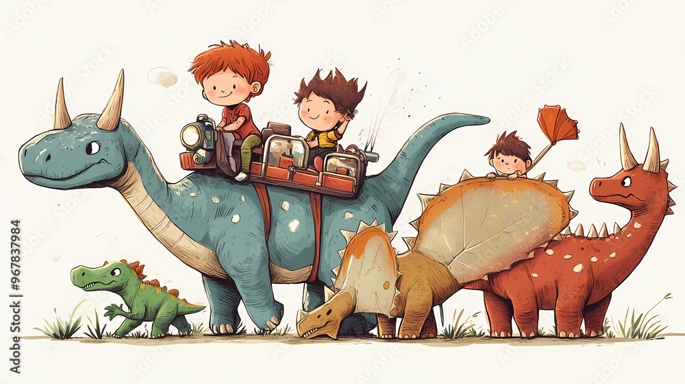 Cartoon cute doodles of kids traveling back in time to the age of ...