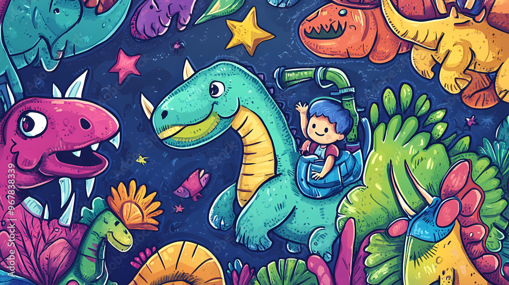 Cartoon cute doodles of kids traveling back in time to the age of ...