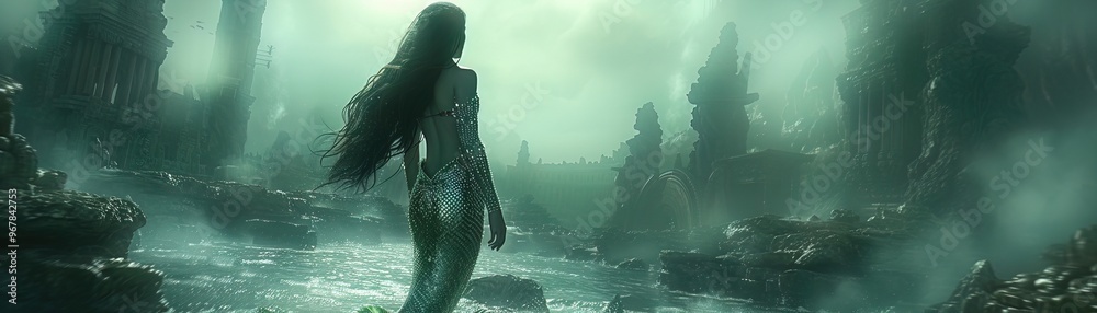 Mermaid with bionic tail fins and sonar abilities exploring the ...