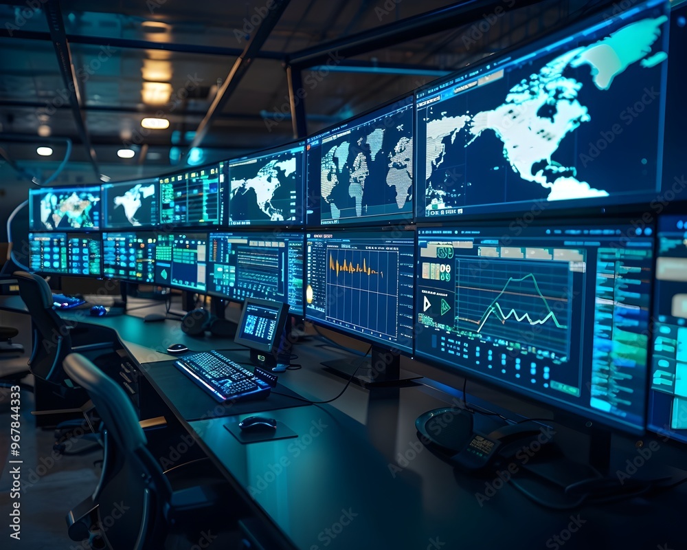 High Tech Logistics Control Room with Live Data Visualization and ...
