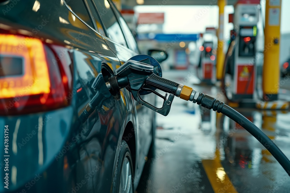 Refuel cars at the fuel pump. The driver hands, refuel and pump the car ...