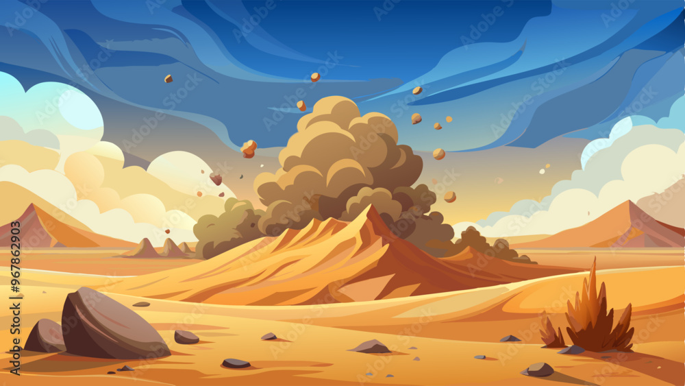 Sand dust cloud. Dirt desert smoke wind effect. Sandstorm powder splash ...