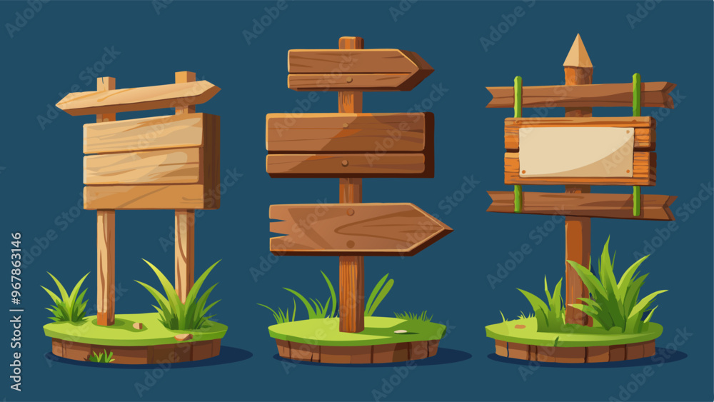 Wooden signboard 3d vector set - various boards and arrows with wood ...