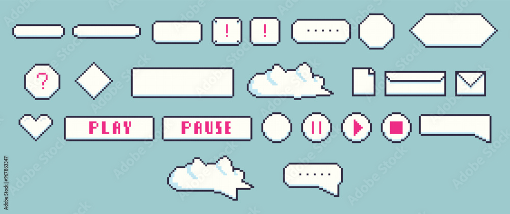 Pixel Art Speech Boxes, Dialogue Boxes Assets for retro Games, speech bubbles messages and quote ...