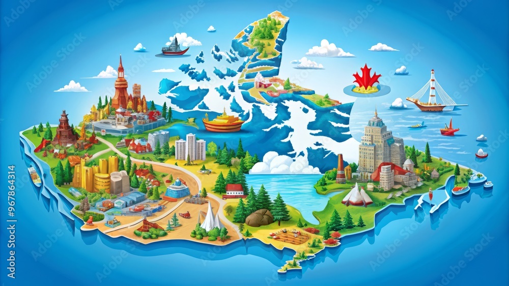 Stunning colorful illustration of Canada's country map featuring ...