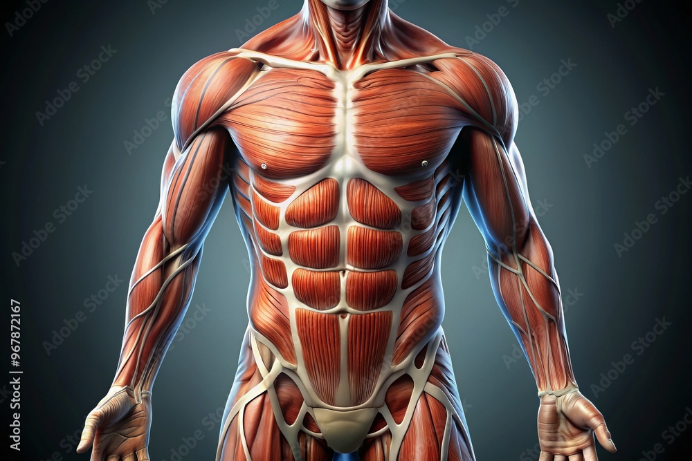 male abdominal muscle anatomy transparent illustration detail-oriented ...