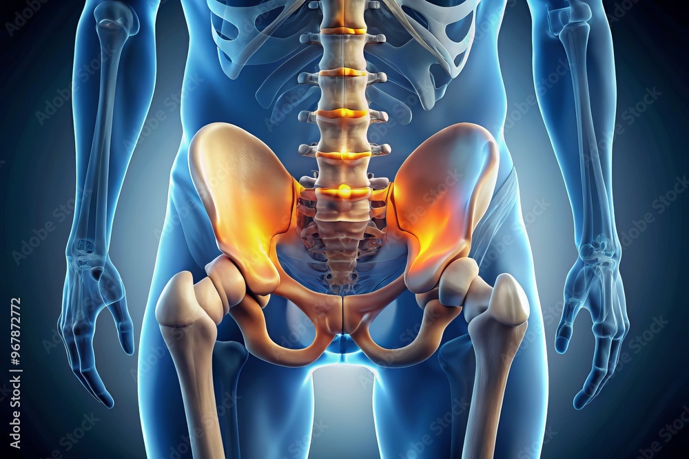 male pelvic bone structure complex anatomy detailed illustration crisp ...