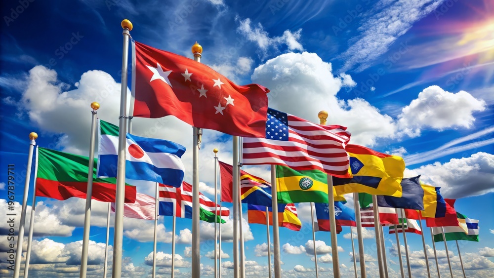 Vibrant international flags from diverse nations, including iconic ...