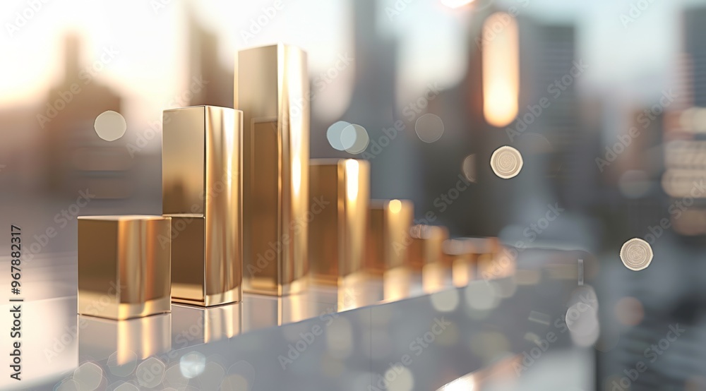 3D render of a gold bar graph Gold trade chart stock analysis on growth ...