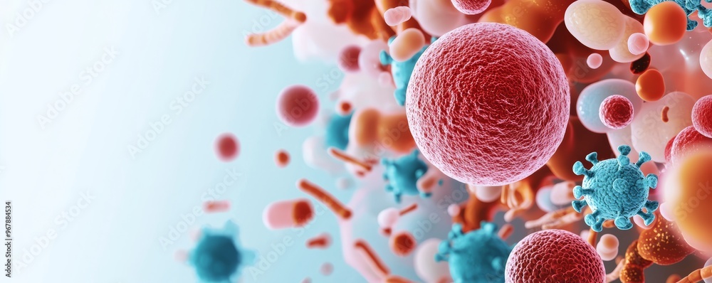 A diverse group of microorganisms interacting with each other in a drop ...