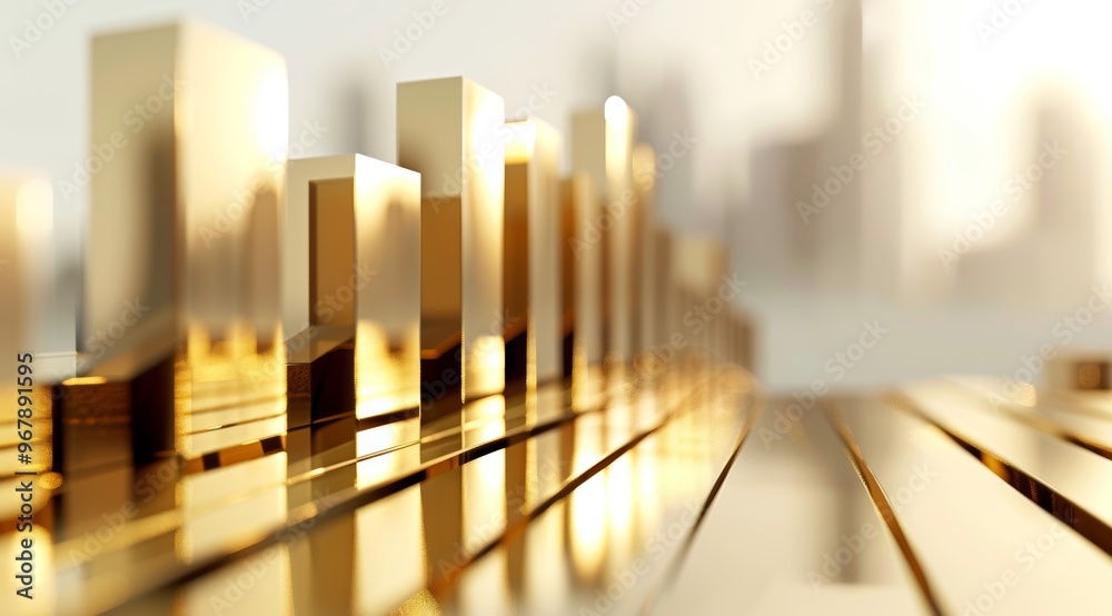 3D render of a gold bar graph Gold trade chart stock analysis on growth ...