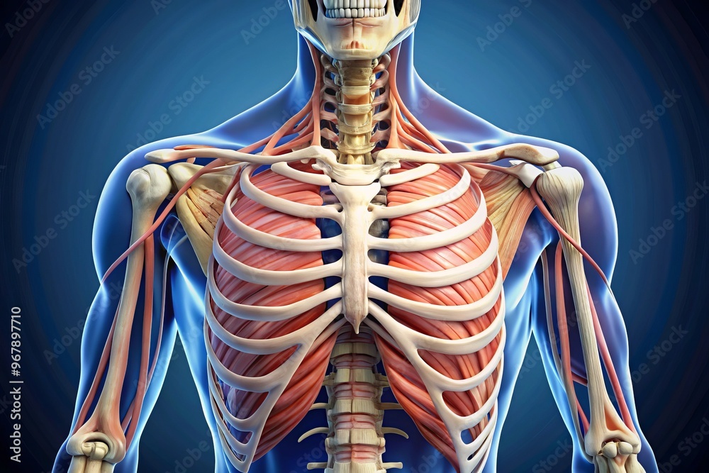 rib cage anatomy muscles structure drawing illustration graphic design ...