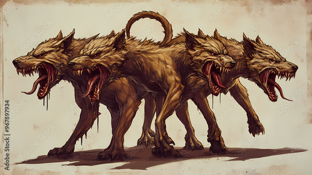 evolution of a cerberus, three-headed dog, growth stages, infernal ...