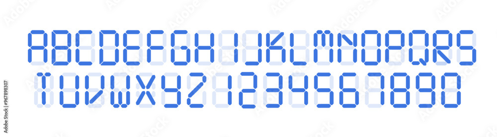 Digital font template. Alarm clock letters and numbers. Calculator ...