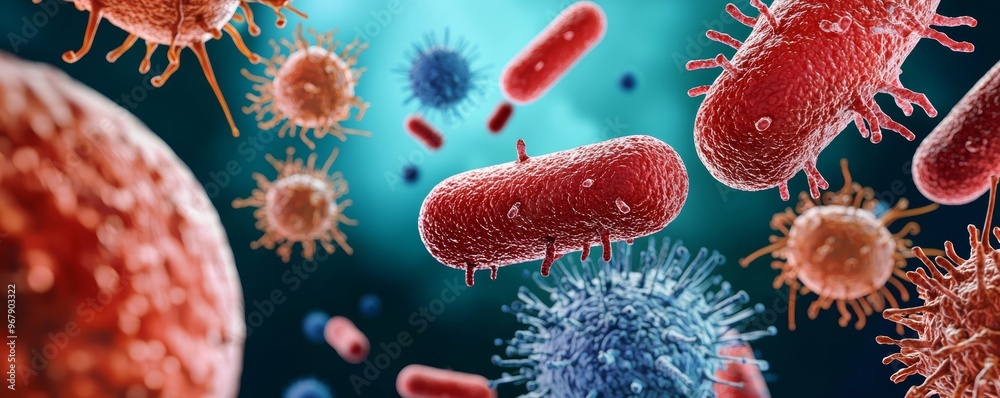 A diverse group of microorganisms interacting with each other in a drop ...
