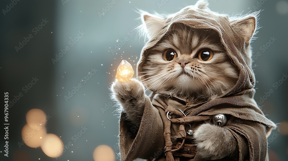 Cat in a wizards robe holding a glowing crystal in its paw, wizard cat ...