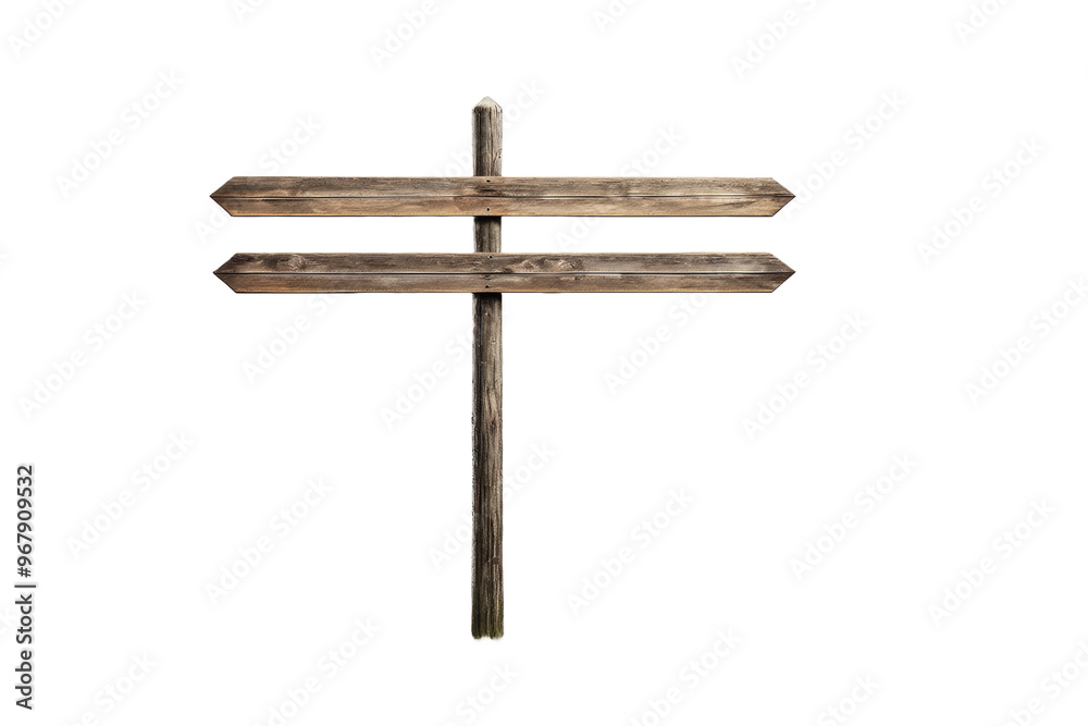 Empty wooden sign post, centered, full-body view, isolated against a ...