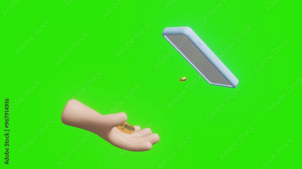 Coins flowing from smartphone to hand, digital money transfer ...