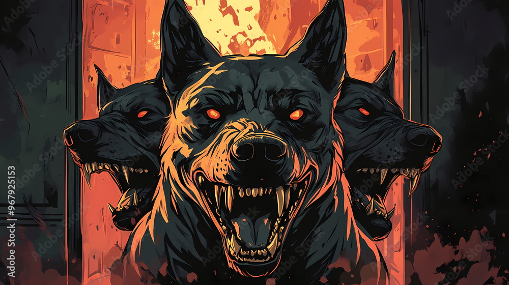 Cerberus, the mythological dog with three heads guardian of the ...