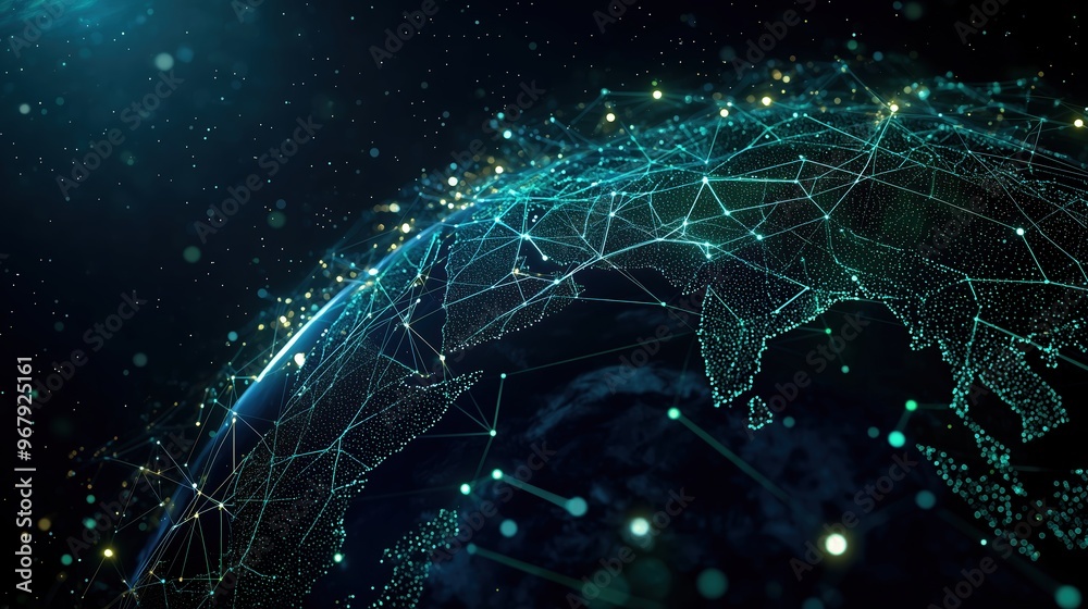 3D Visualization of a Planet Covered in Communication Lines with Signal ...