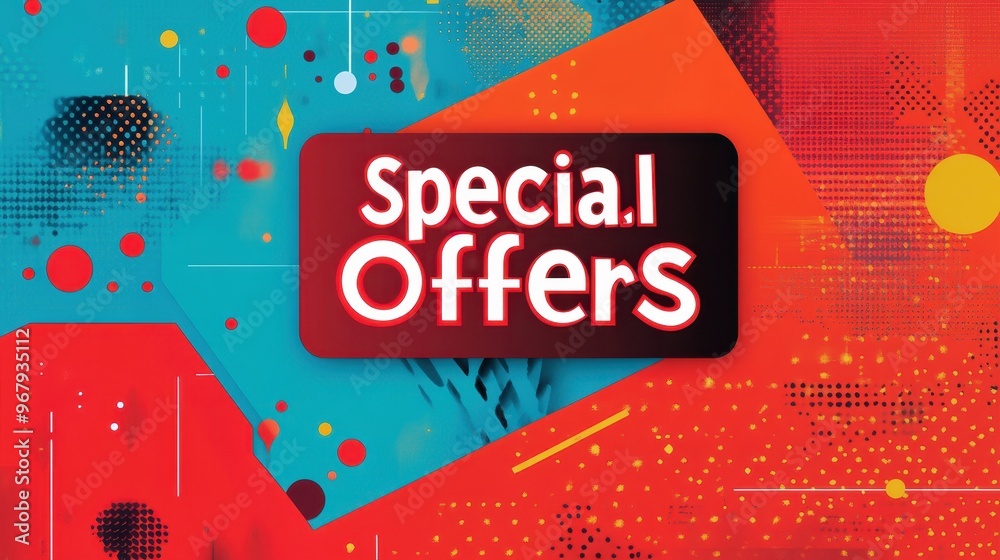 Colorful abstract shapes create a lively setting for the special offers ...