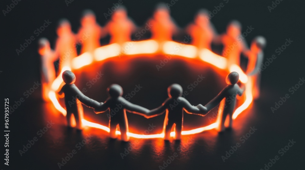 A circle of human figures, each holding a different object, but the ...