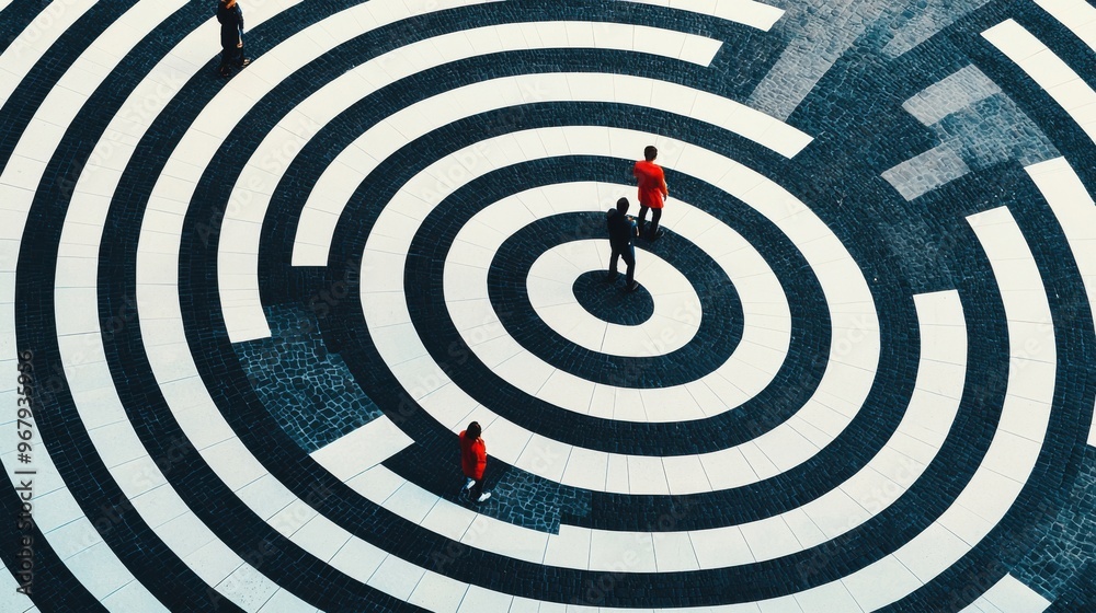 A circular maze with multiple paths converging at the center, how ...