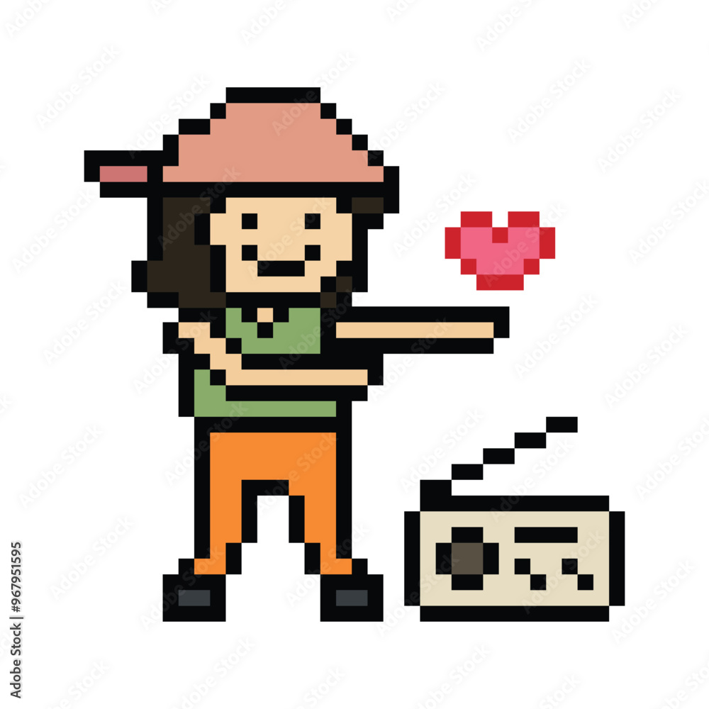 Cute pixel cartoon 8bit character woman exercises training dance ...