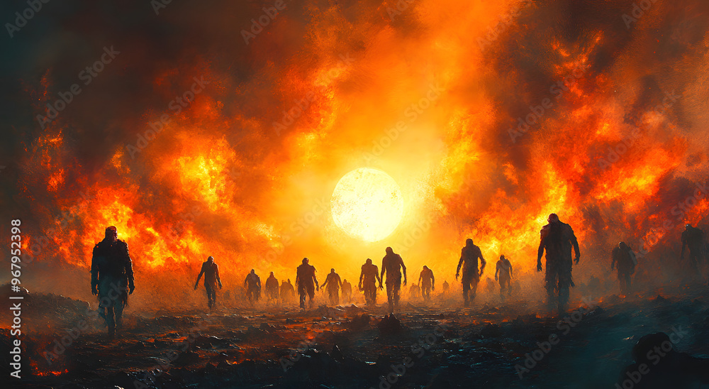 “Concept Art of Zombies Walking Towards the Camera with a Dark, Eerie ...