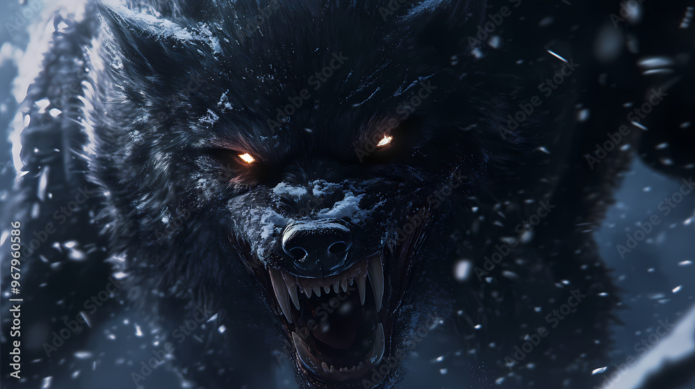 Mega realistic high-contrast, cinematic still of fenrir the cerberus ...