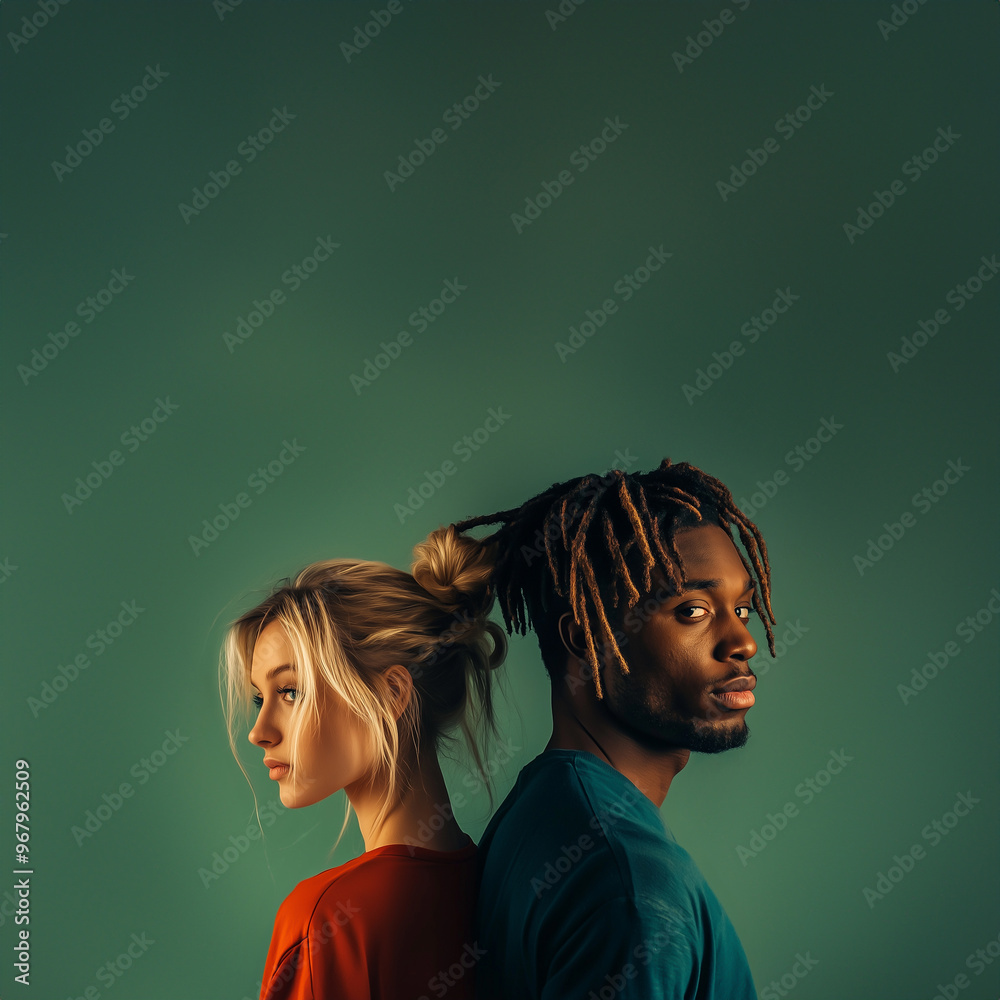 Portrait d'une femme blonde et d'un homme africain avec des dreadlocks ...