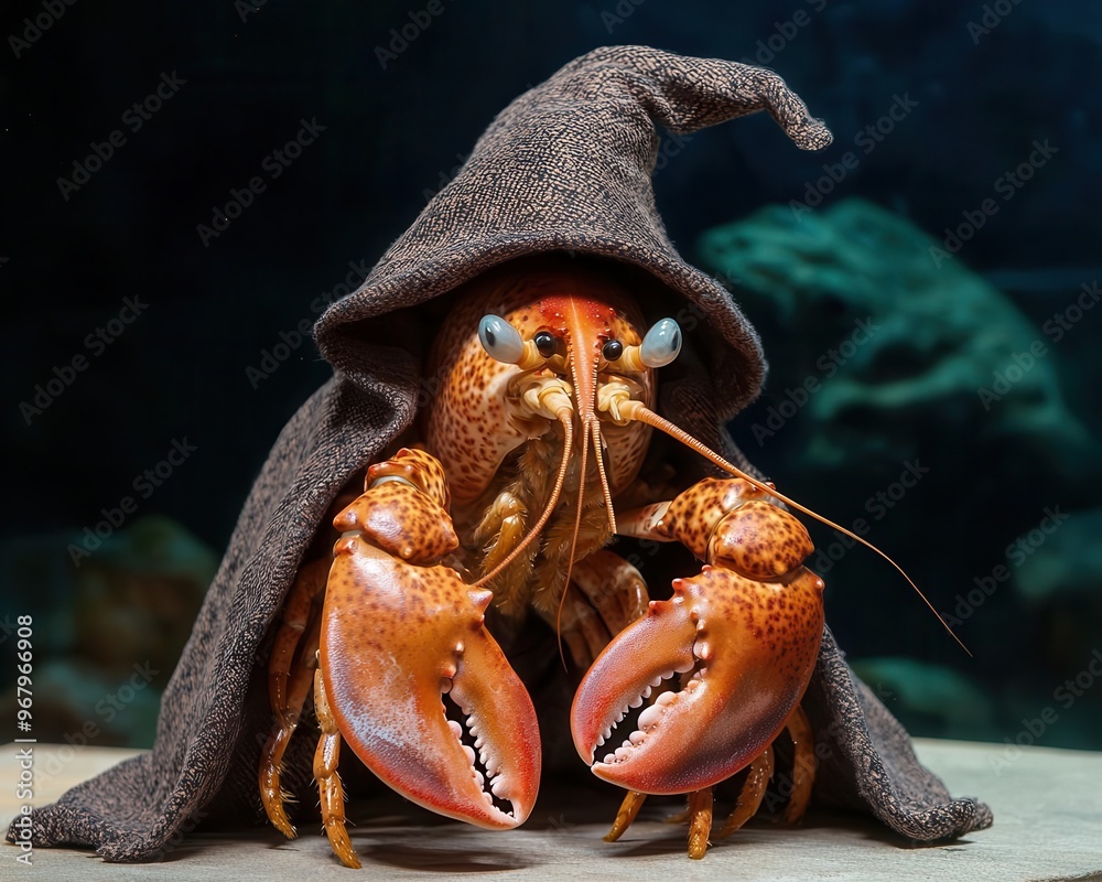 Lobster in a wizard cloak summoning underwater magic, Lobster in wizard ...